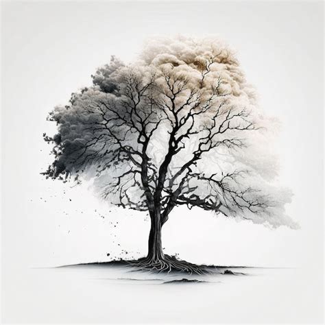 Premium Ai Image Isolated Grey Tree On White Background