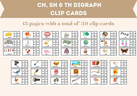 Digraph Clip Card Activity Sh Ch Th Digraphs Digital Download Printable Letter Recognition