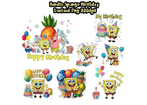 Spongebob Squarepants Birthday Png Bundle Spongebob Png Cartoon Png