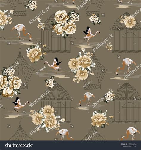 Seamless Flowersbird Bird Cage Pattern On Stock Vector Royalty Free