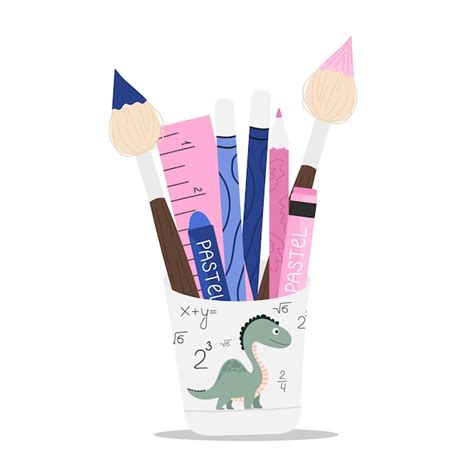 Premium Vector Cute Girly Pencil Holder With Cartoon Dinosaur And