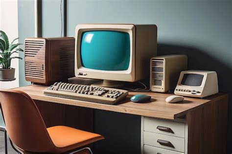 Premium Photo Retro Computer On Desk Arrangement