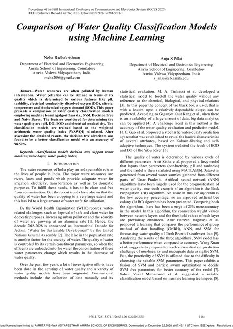 Pdf Comparison Of Water Quality Classification Models Using Machine