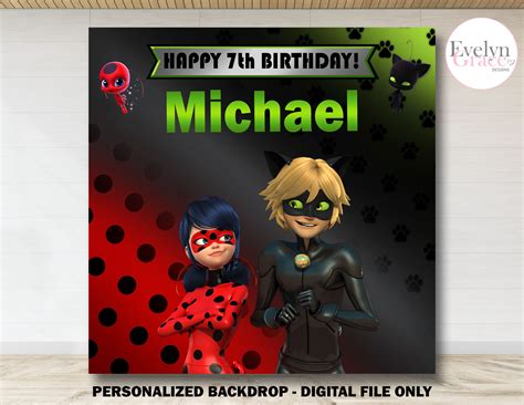 Miraculous Ladybug And Cat Noir Birthday Backdrop Birthday Backdrop Ladybug Birthday