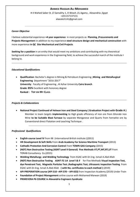 Procurement Engineer Cv Pdf