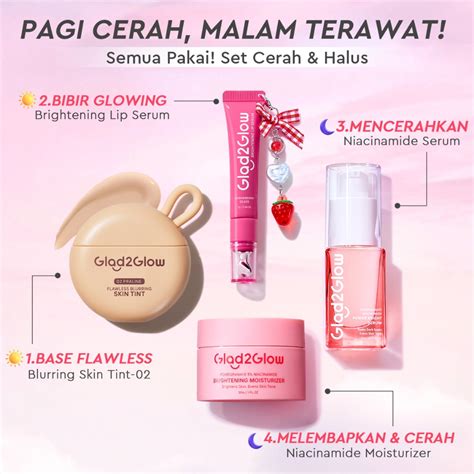 Jual Glad2glow Cerah Glowing And Outting Bundle 4in1 Brightening Moisturizerserumcleanser