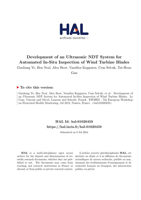 Pdf Development Of An Ultrasonic Ndt System For Automated In Situ Inspection Of Wind Turbine