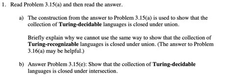 solved 3 15 a for any two decidable languages l1 and la
