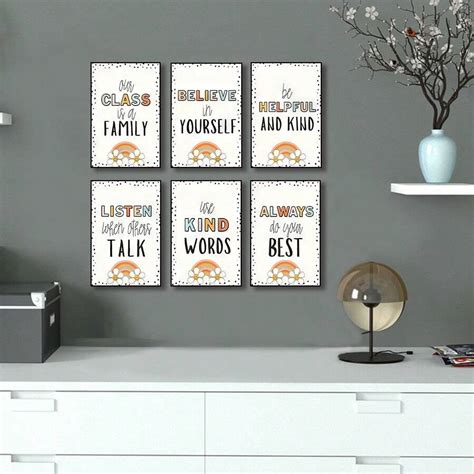 Unframed Boho Classroom Rules Poster 6pcs Laminated Classroom Rules