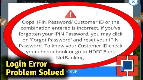 Fix Hdfc Bank Login Error Problem Solved Youtube