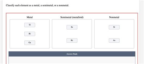 Solved Classify Each Element As A Metal A Semimetal Or A