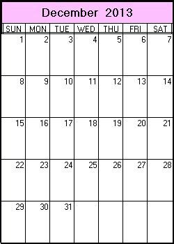 December 2013 Printable Calendar