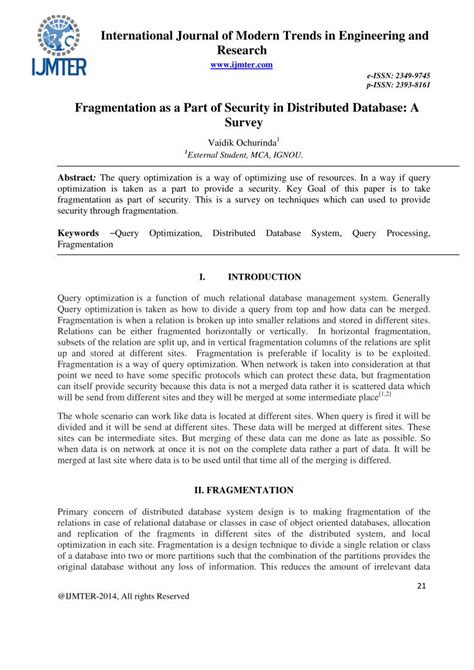 Pdf Fragmentation As A Part Of Security In Distributed Database A