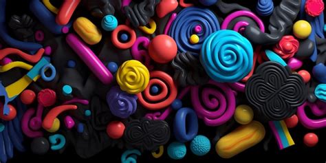 Premium Photo Abstract Horizontal Composition With Colorful 3d Objects On Black Background