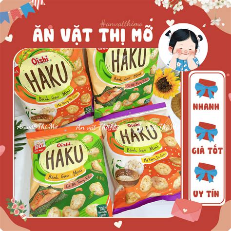 Bánh Gạo Nướng Haku Mini Oishi Vị Cá Hồi And Vị Mè Rang Tỏi Giòn đồ ăn