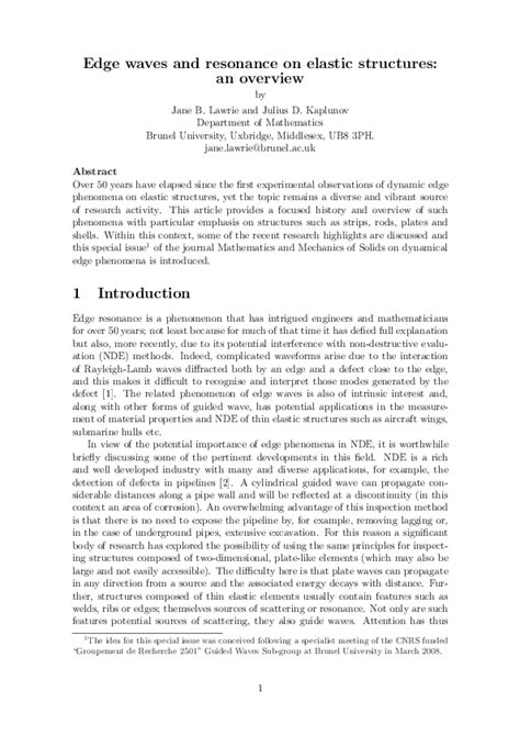 Pdf Edge Waves And Resonance On Elastic Structures An Overview
