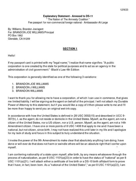 Explanatory Statement For The Amnesty Coalition Send With Passport