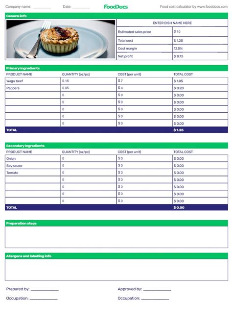 Free Recipe Costing Template Excel Download Free Printable Templates