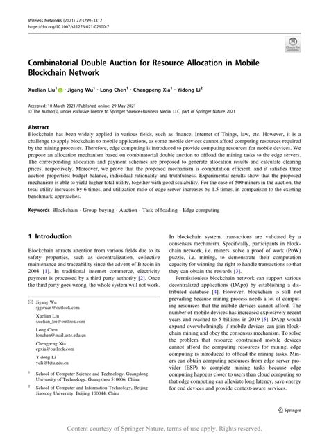 combinatorial double auction for resource allocation in mobile