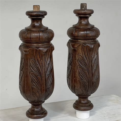 Pair Antique Neoclassical Hand Carved Oak Pediments