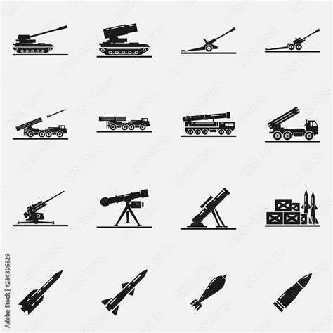 Set Of Artillery Flat Vector Icons Includes Such Elements As Multiple