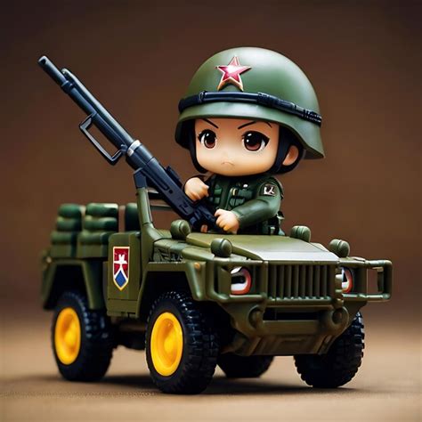Premium Photo A Playful Chibi Soldado Armed With A Militar Camion