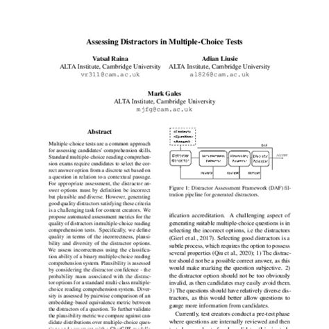 Assessing Distractors In Multiple Choice Tests Acl Anthology