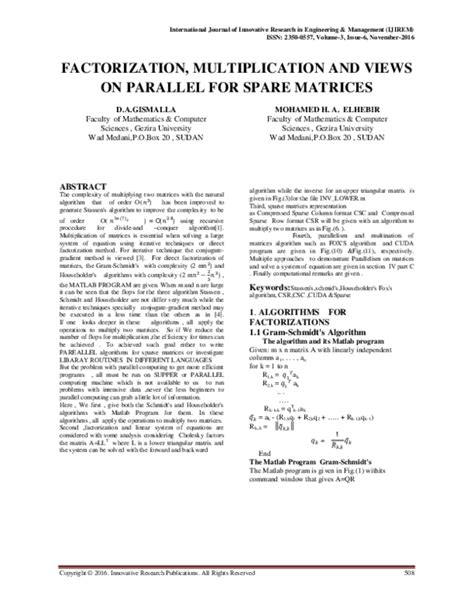 Pdf Factorization Multiplication And Views On Parallel For Spare Matrices