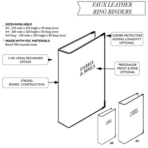 Faux Leather Ring Binders Personalised A4 Binders Harris And Jones Ltd