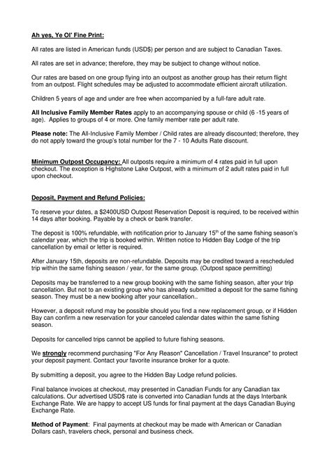 Rates — Hidden Bay Lodge 1 800 443 3362