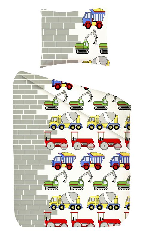 Jack Kinder Renforcé Bettwäsche 2 Tlg 135x200cm Baustelle Bagger Kipper Baufahrzeuge Steine