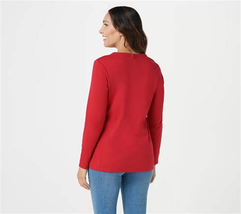 As Is Denim And Co Split V Neck Long Sleeve Top