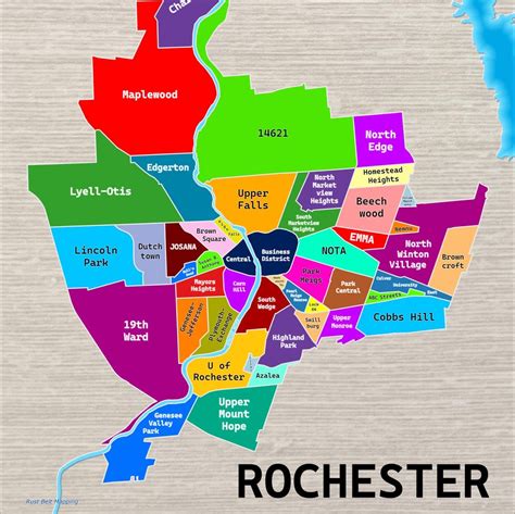 Rochester Neighborhoods Poster Map Etsy