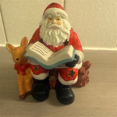 Ljuslykta För Värmeljus Jultomte Med Ren Köp På Tradera 702674596