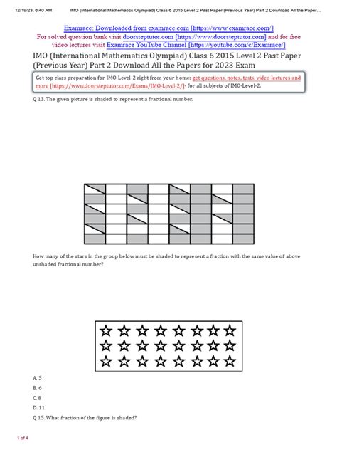 Imo Level 2 Class 6 Paper 2015 Part 2 Pdf