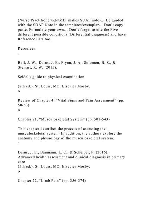Make A Soap Note Not A Narrative Essay Assessing Muscoskeletal Pa Docx