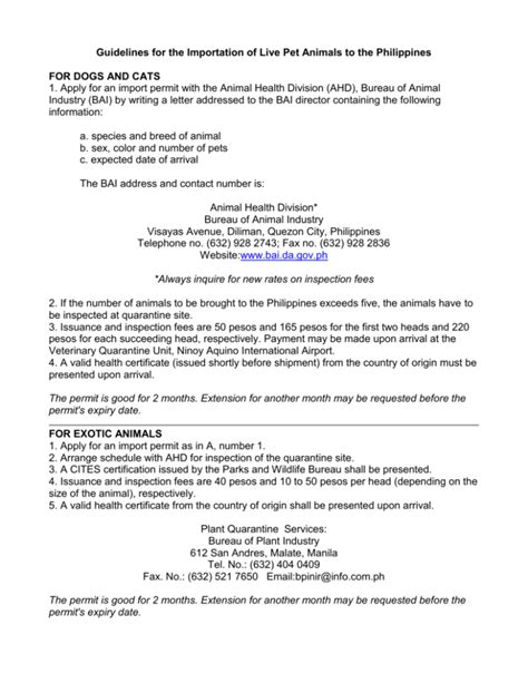 Importing Pets To The Philippines Guidelines And Requirements