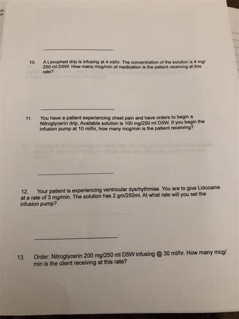 Solved 10 A Levophed Drip Is Infusing At 4 Mhr The