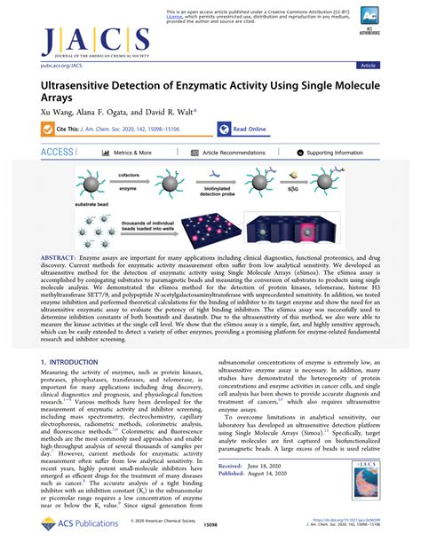 Pdf Ultrasensitive Detection Of Enzymatic Activity Using Single