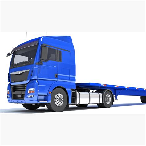 Freightliner Truck With Flatbed Trailer 3d Model Download Truck On