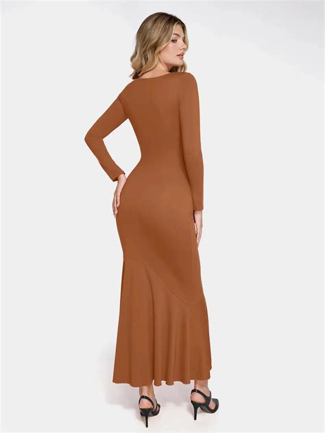 The Shapewear Dress Long Sleeve Mermaid Hem Lace Maxi Popilush Au