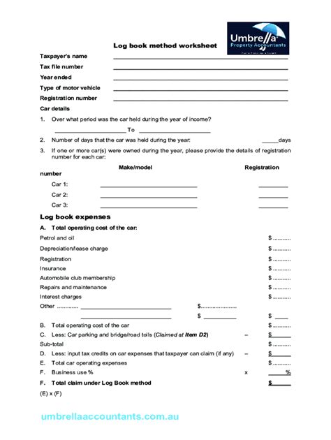 Fillable Online Log Book Method Worksheet Fax Email Print Pdffiller