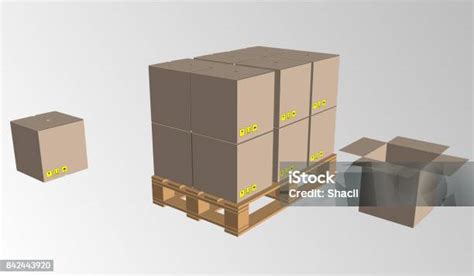 브라운 판지 배달 포장 상자 흰색 배경 벡터 일러스트 레이 션에 고립 된 나무 팔레트에 깨지기 쉬운 표지판을 폐쇄 기업 재무와 산업에 대한 스톡 벡터 아트 및 기타 이미지