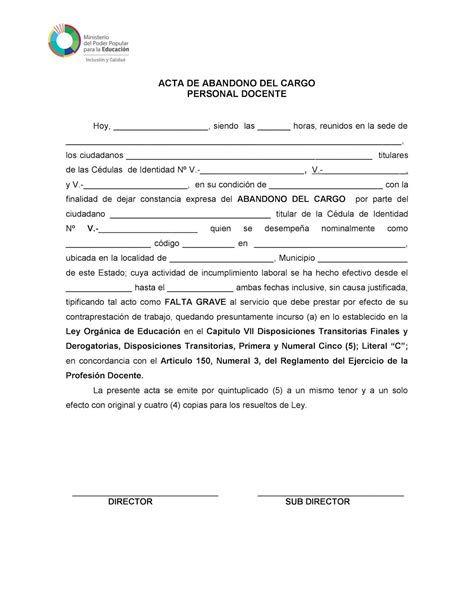 Formato Acta Administrativa Constancia De Hechos Acta Administrativa