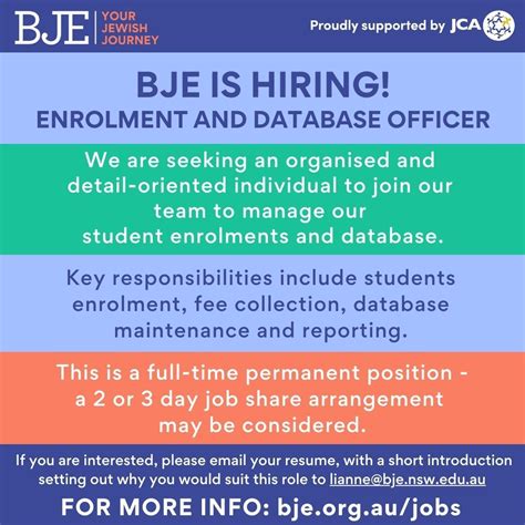 Join Our Team Bje Is Seeking An Organised And Detail Oriented… Bje Nsw Board Of Jewish