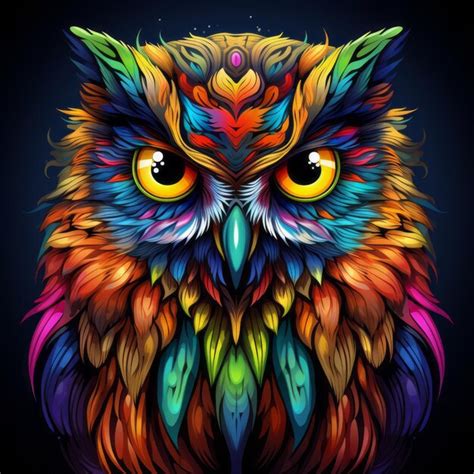 Premium Ai Image A Colorful Owl Head On A Dark Background