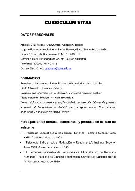 Ejemplo De Curriculum Vitae En Ciencias De La Salud