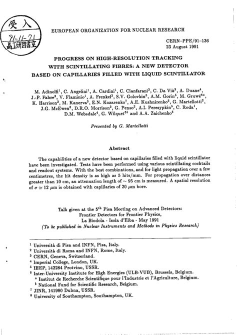 Pdf Progress On High Resolution Tracking With Scintillating Fibres A New Detector Based On