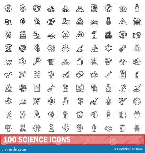 100 Science Icons Set Outline Style Stock Vector Illustration Of