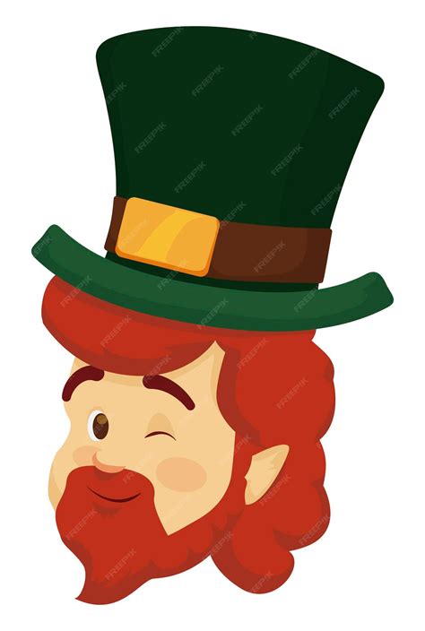Premium Vector Leprechaun Head With Winking Gesture Ginger Beard And Top Hat